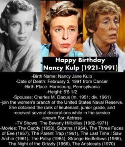 Nancy Kulp | Wiki/Bio, Cause of Death, Age, Photos, Husband, Movies and ...