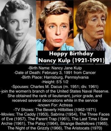 Nancy Kulp | Wiki/Bio, Cause of Death, Age, Photos, Husband, Movies and ...